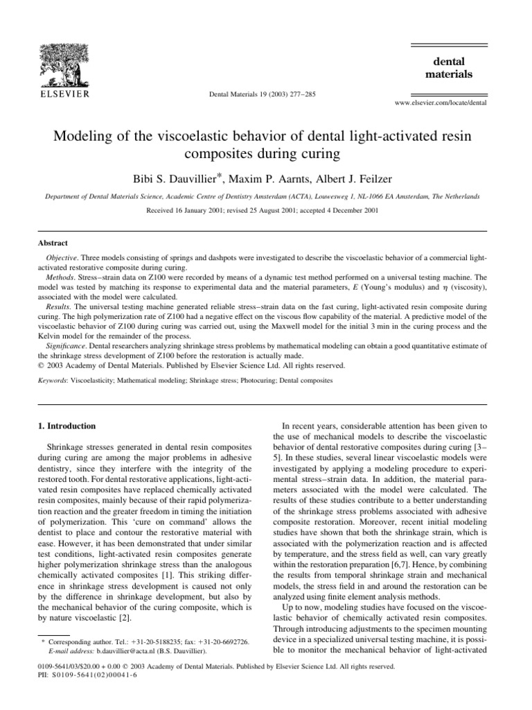 Modeling of The Viscoelastic of Light Cured Composite | PDF | Viscoelasticity | Composite Material