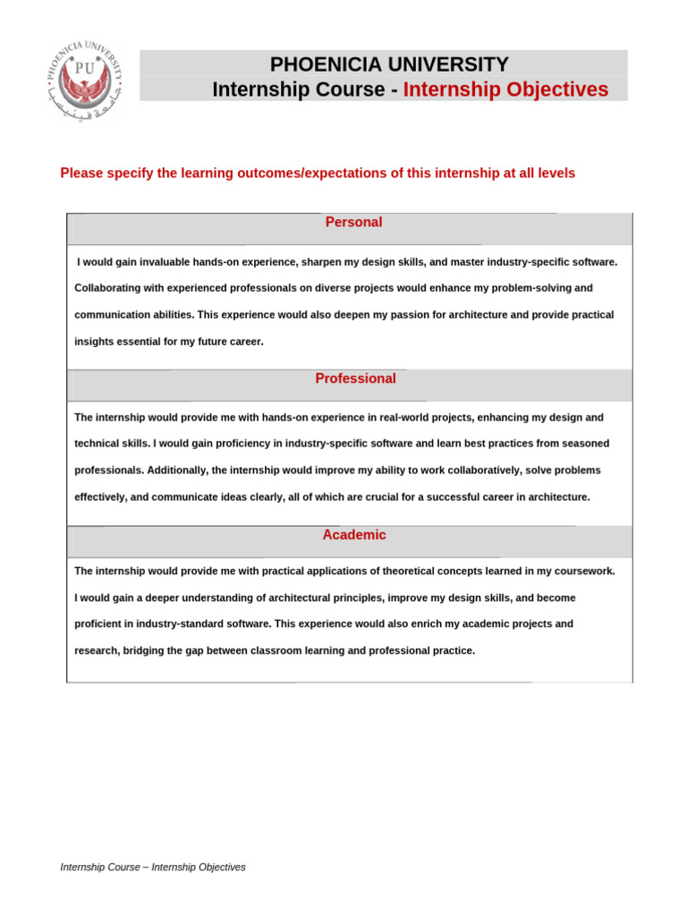 Ali Harb Internship Objectives | PDF | Career & Growth | Business