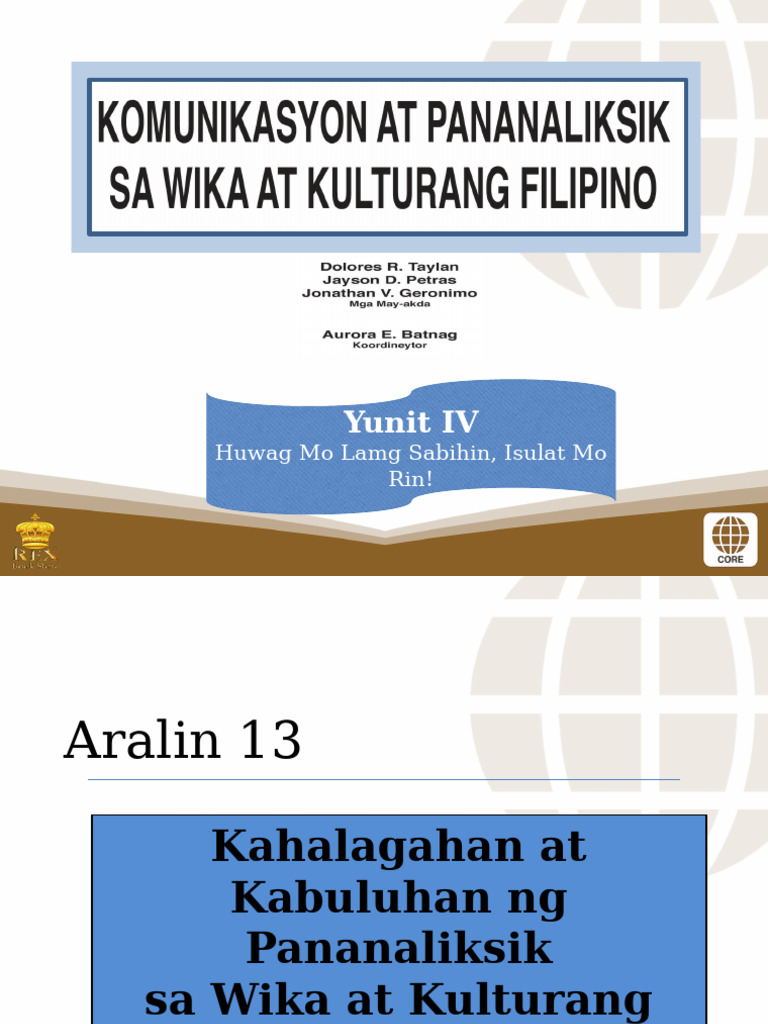 Aralin 13 Kahalagahan at Kabuluhan NG Pananaliksik Sa Wika at Kulturang ...