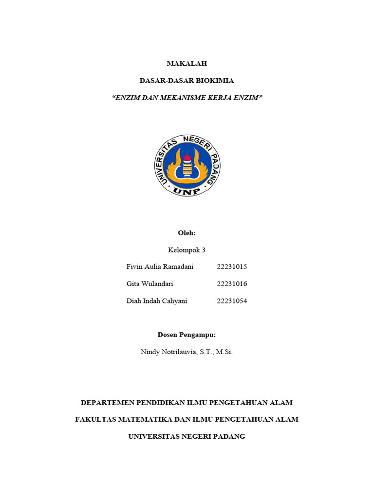 Makalah Kelompok 3 - Enzim Dan Mekanisme Enzim (Revisi) | PDF