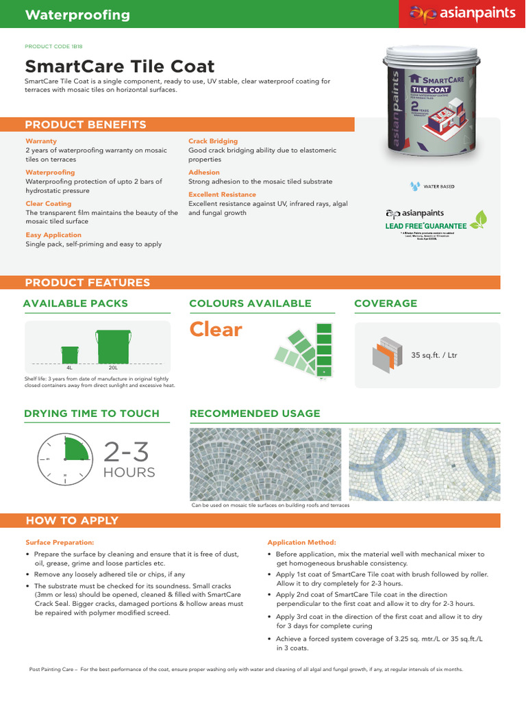 smartcare-tile-coat-pis | PDF | Coating | Tile