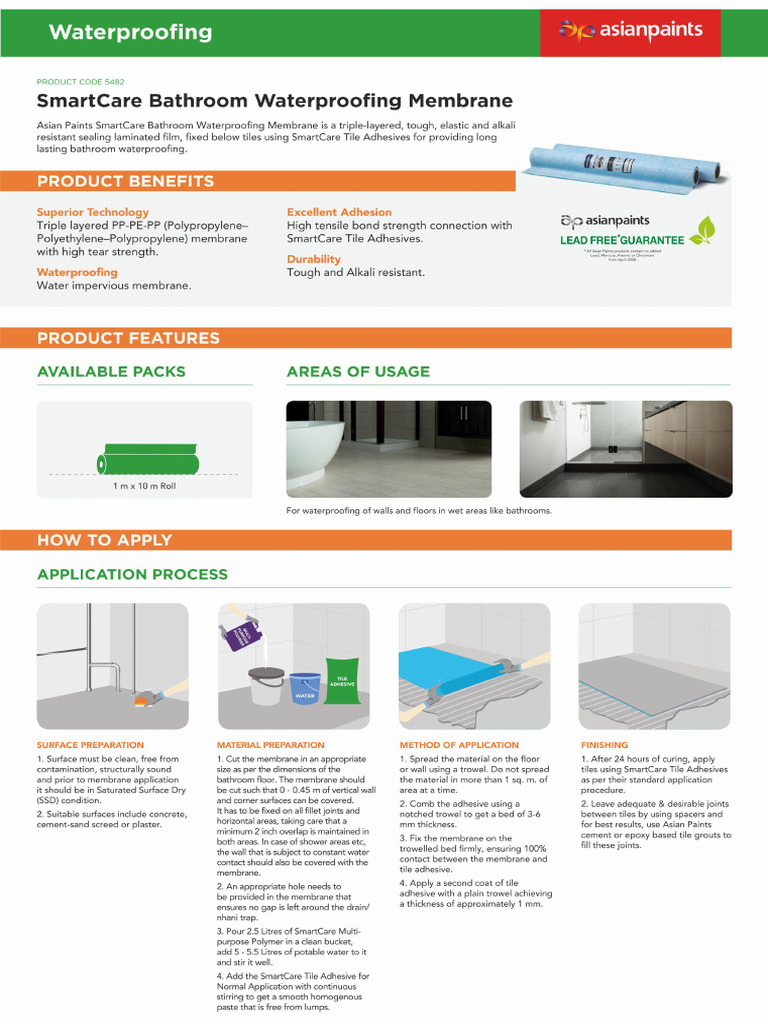 Smartcare Bathroom Waterproofing Membrane | PDF