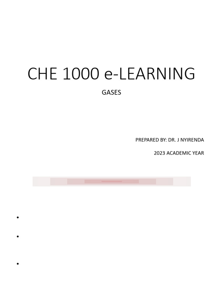 CHE 1000 e-LEARNING GASES LECTURE NOTES 2024 | PDF | Gases | Mole (Unit)