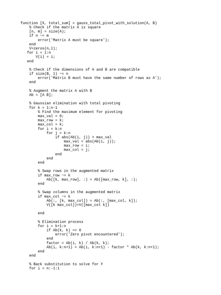 Gaussian Elimination with Pivoting | PDF | Computers