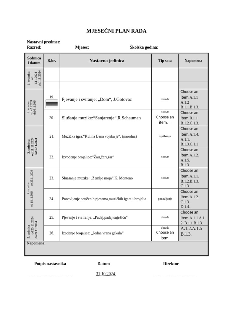 Muzičko Novembar MPR | PDF