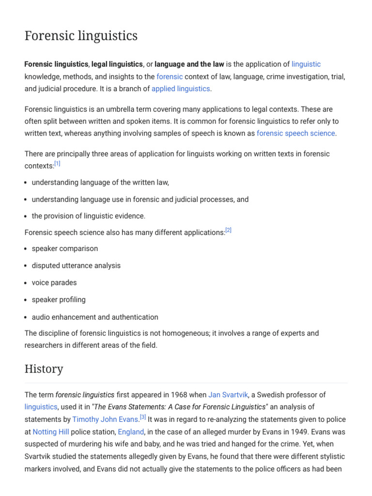 Forensic Linguistics - Wikipedia | PDF | Linguistics | Human Communication