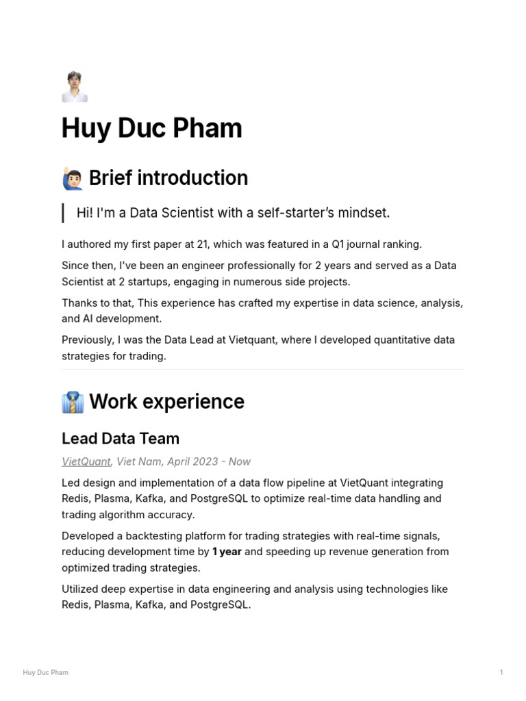 Huy Duc Pham: Data Scientist Profile | PDF | Artificial Intelligence | Intelligence (AI) & Semantics