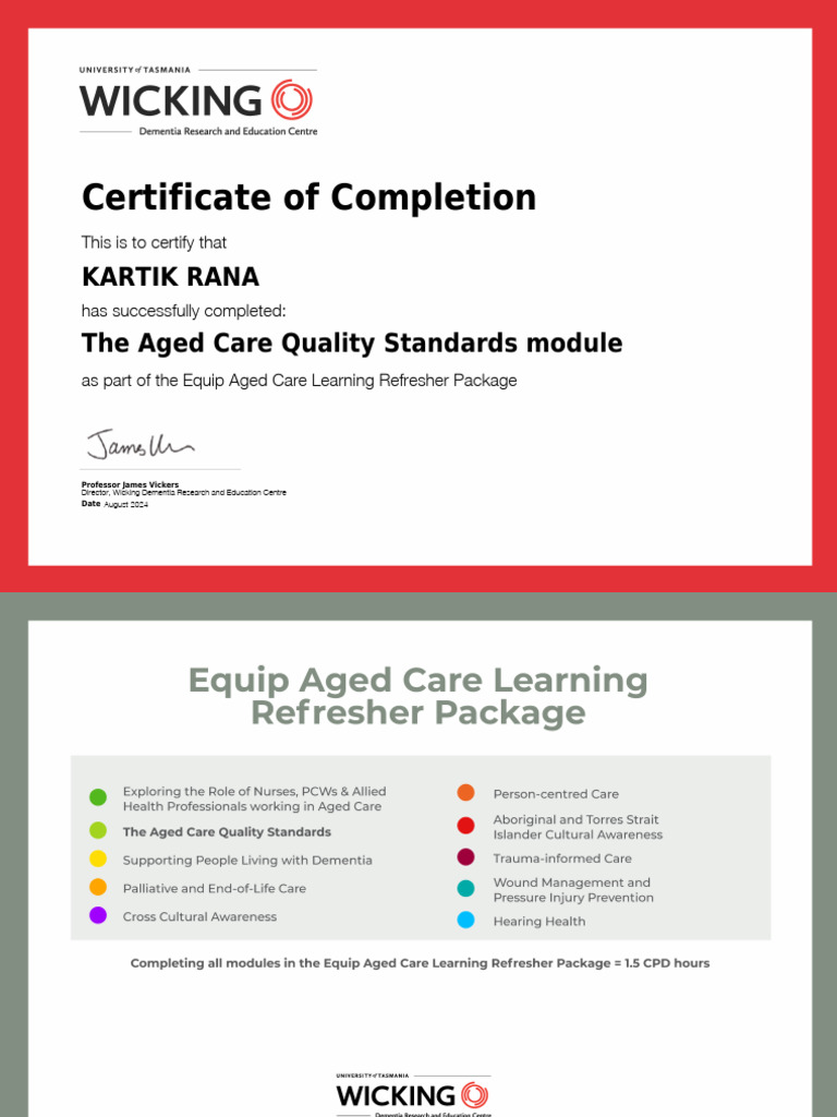 Certificate The Aged Care Quality Standards Refresher | PDF | Computers