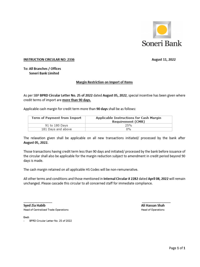 IC-2336 Margin Restriction On Import of Items | PDF | Cash | Banks