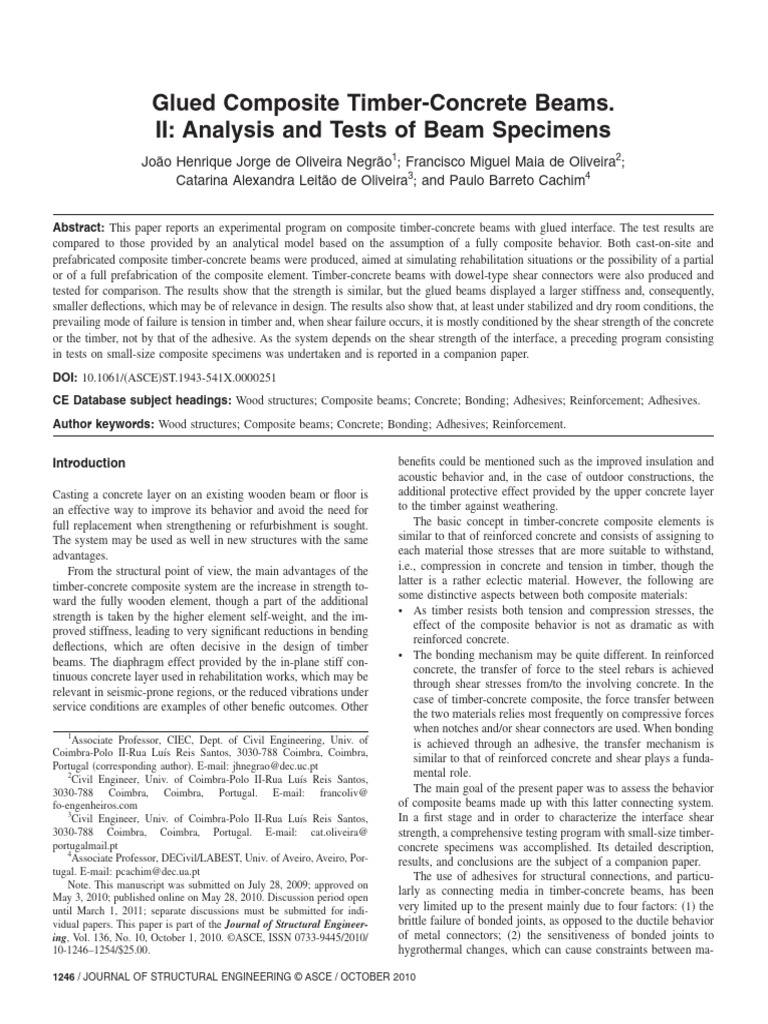 Glued Composite Timber-Concrete Beams Analysis and Tests of Beam ...