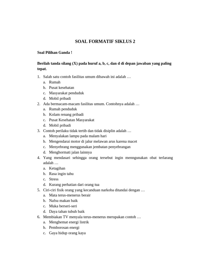Soal Formatif Siklus 2 | PDF