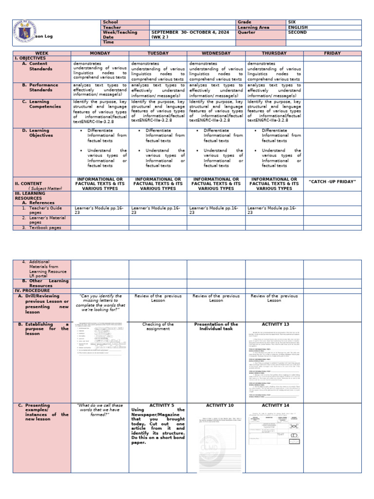 GR 6-English-Wk 2-Qtr 2 | PDF | Books | Learning