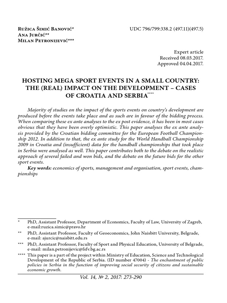 Hosting Mega Sport Events in A Small Country The R | PDF | Croatia ...
