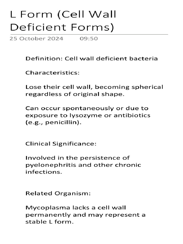 L Form (Cell Wall Deficient For | PDF