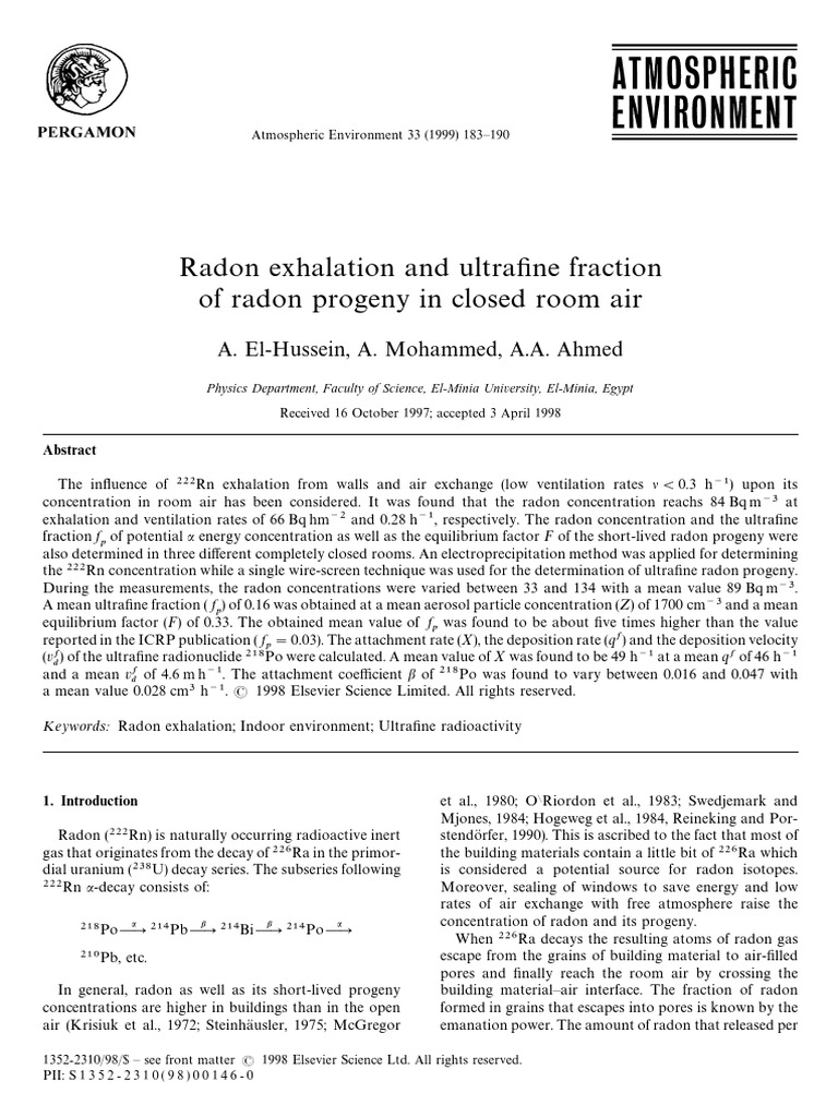 28 Radon Exhalation and Ultrafine Fraction of Radon Progeny in Closed ...