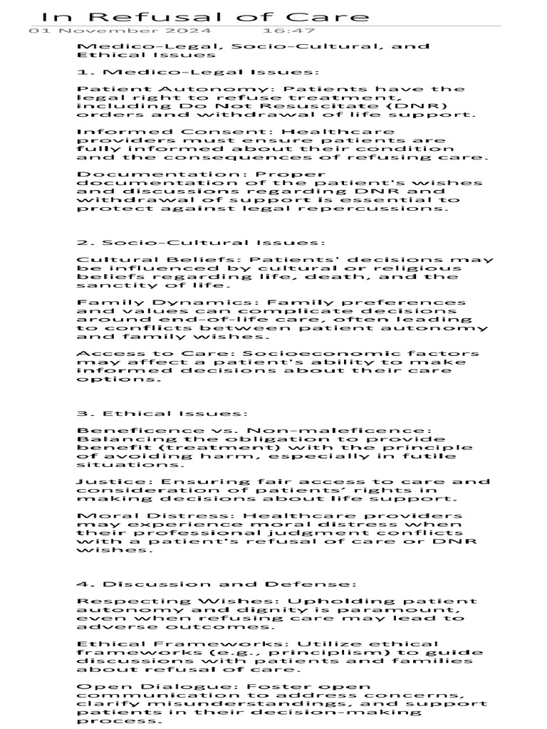 In Refusal of Care | PDF