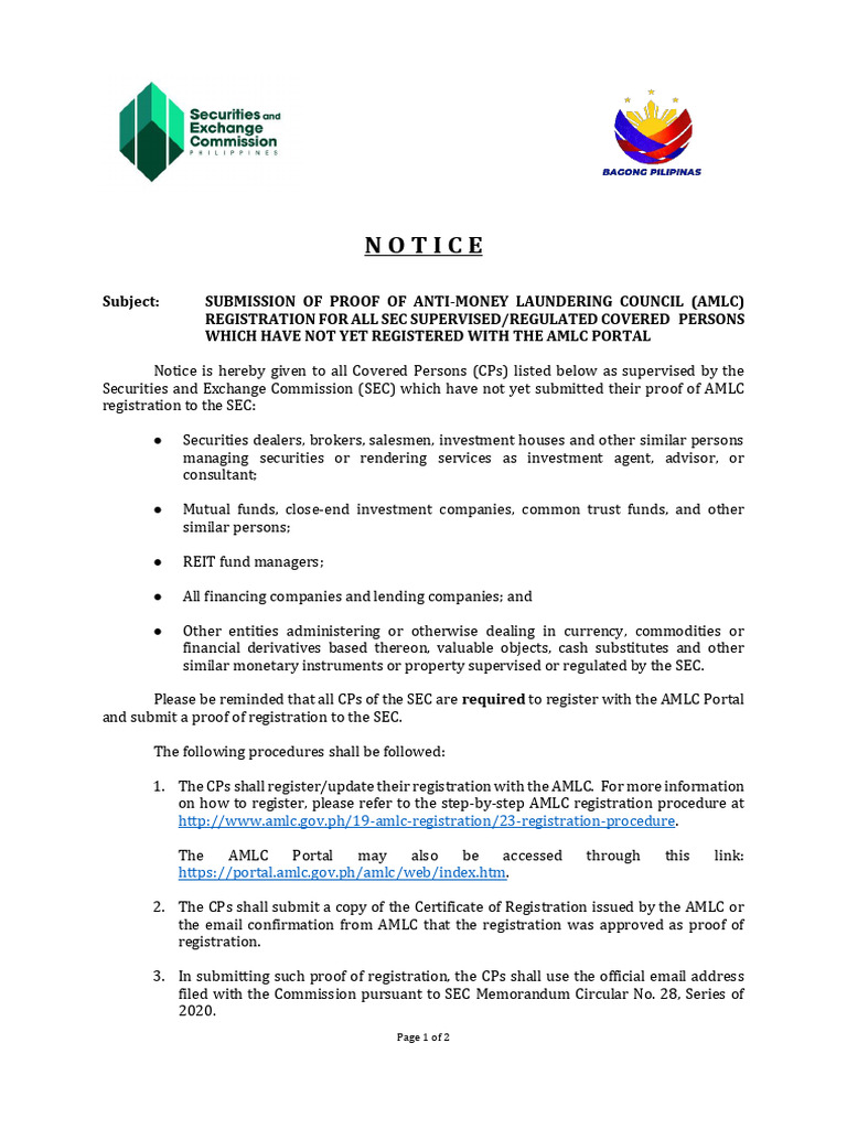 2024notice On AMLC Registration | PDF | U.S. Securities And Exchange ...