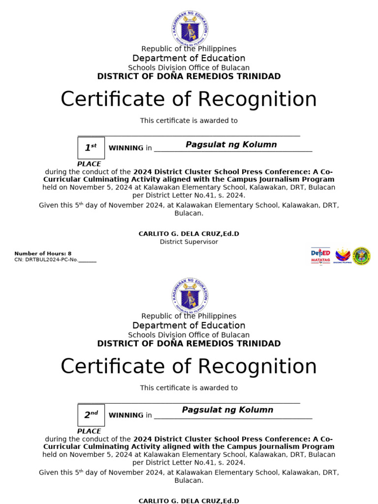 Certificate of Recognition for Press Conference | PDF
