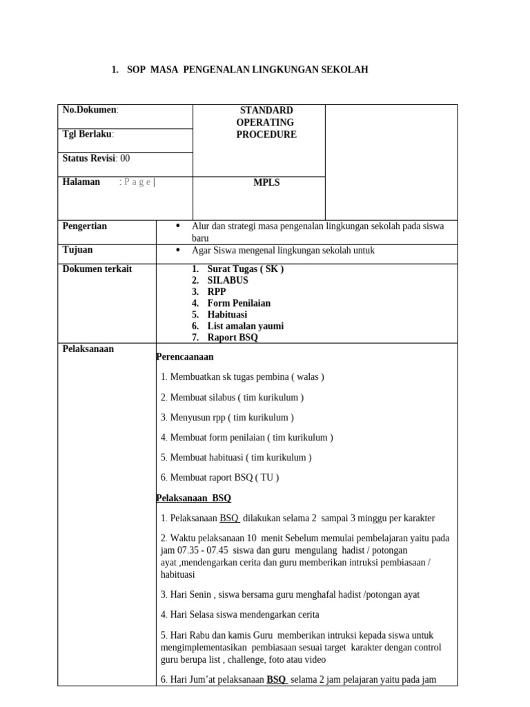 SOP MPLS dan BSQ di Sekolah | PDF