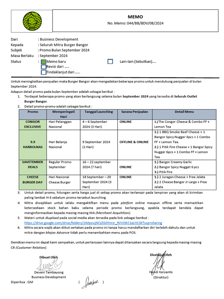 MEMO 044BBBDV082024 (Promo Bulan September 2024) | PDF