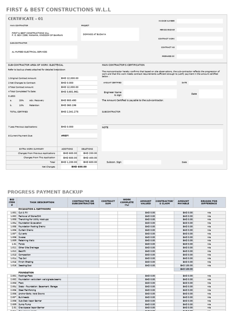 Contractor Progress Payment Template | PDF | Framing (Construction ...