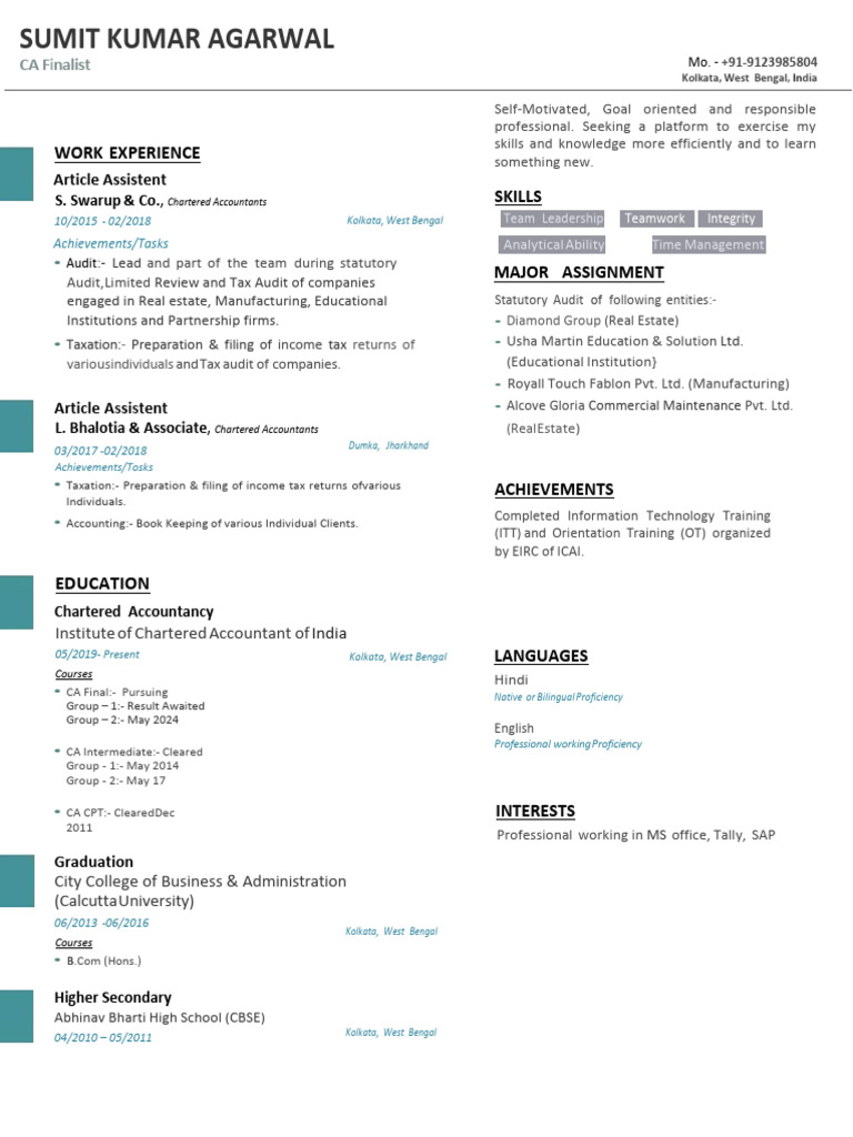 CV of Sumit Kumar Agarwal | PDF | Accounting | Business