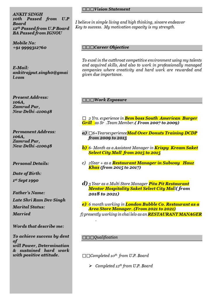 ANKIT SINGH CV (2) (1) | PDF | Occupational Safety And Health | Economies
