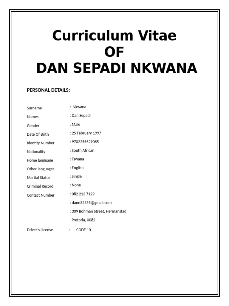 Dan Sepadi Nkwana's CV | PDF