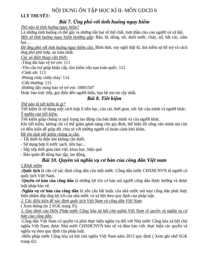 Đề Cương Ôn Tập Hk2 Gdcd 6 | PDF