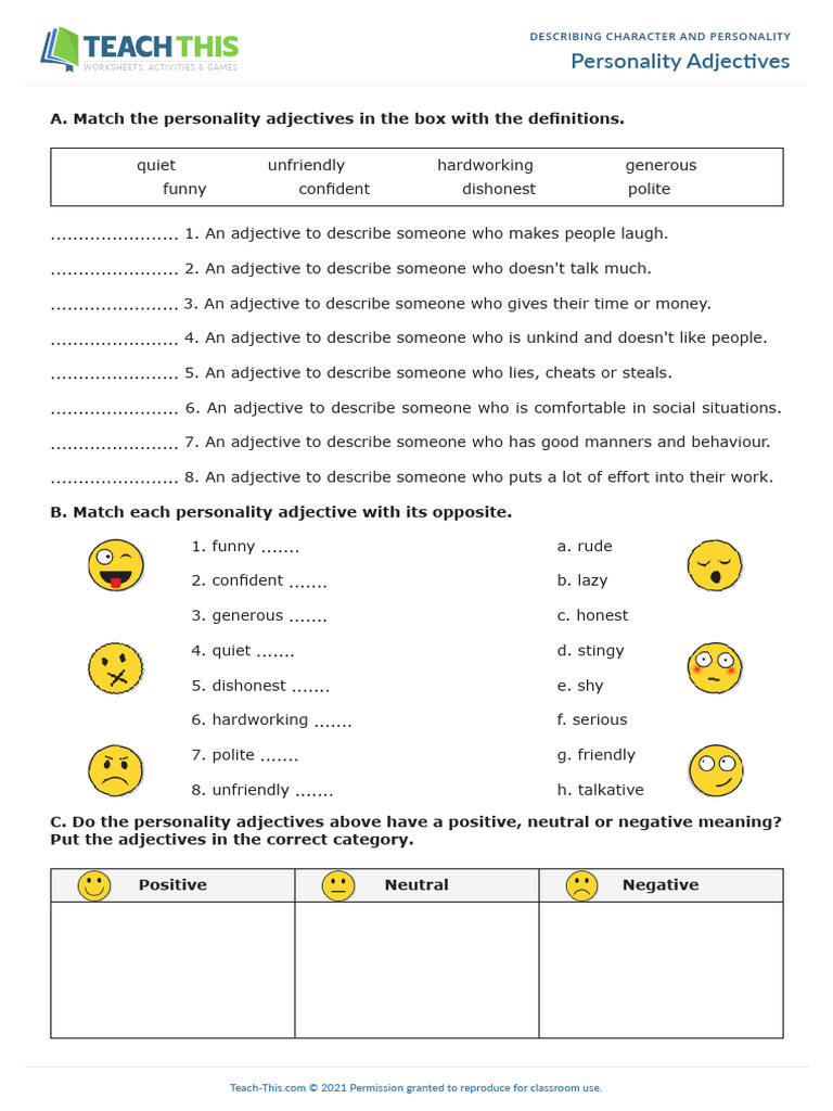 Personality - Adjectives-Worksheet. ST Eso PDF | PDF