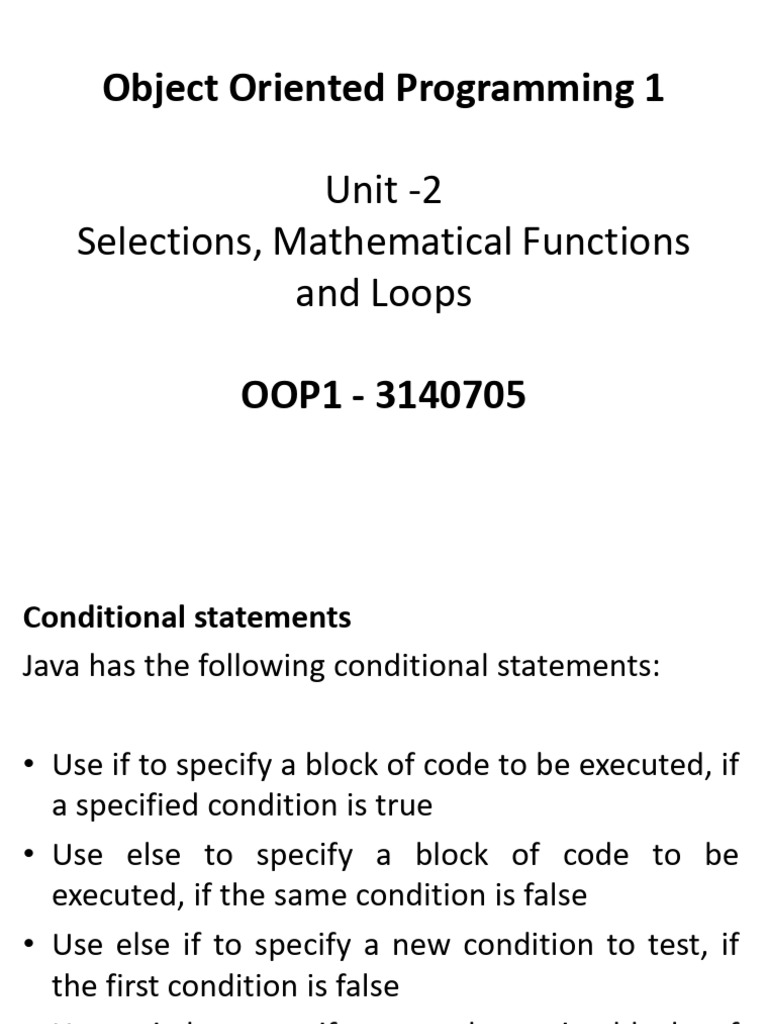 OOP1_Unit2 | PDF | Control Flow | Programming Paradigms