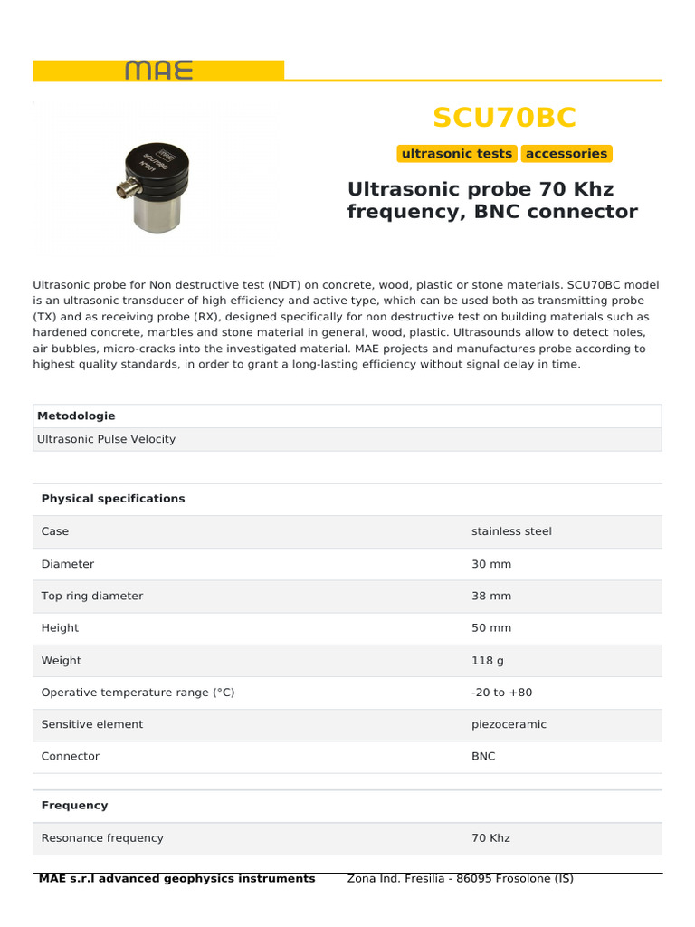 Ultrasonic Probe SCU70BC for NDT | PDF