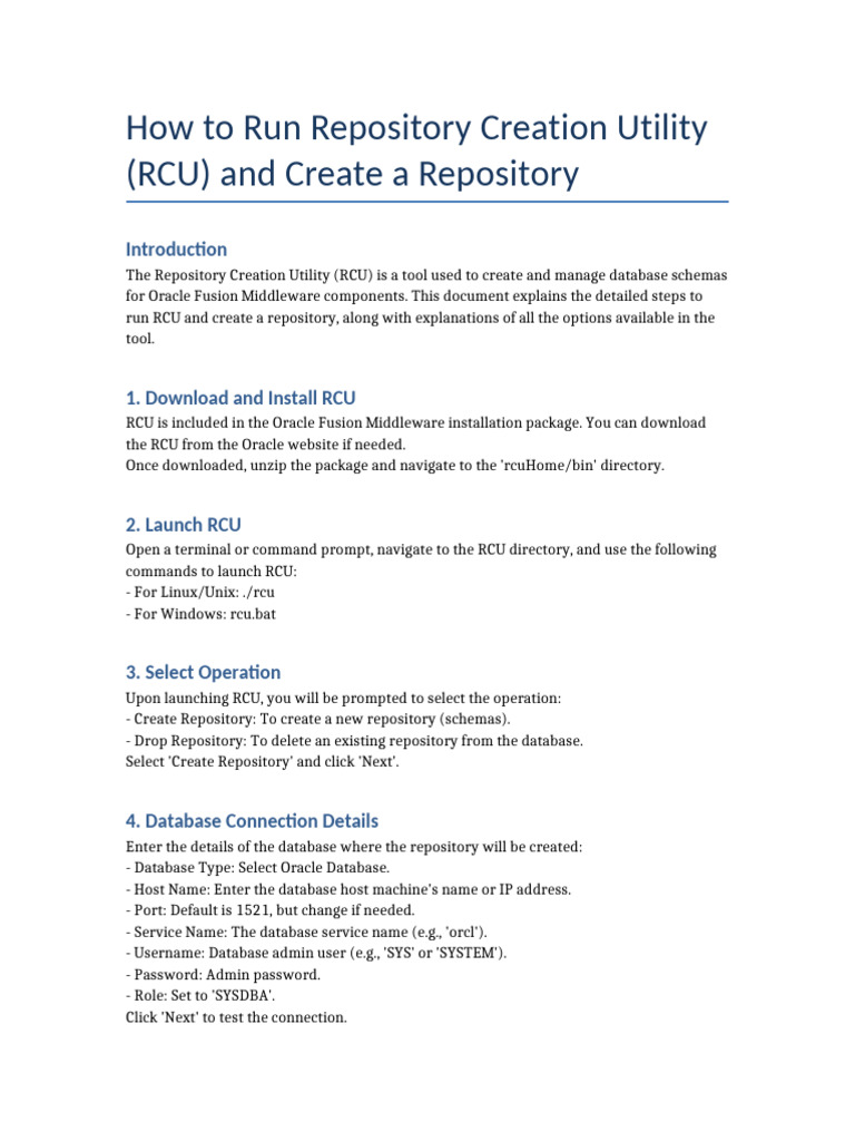 RCU Repository Creation Guide | PDF | Software Repository | Database Schema
