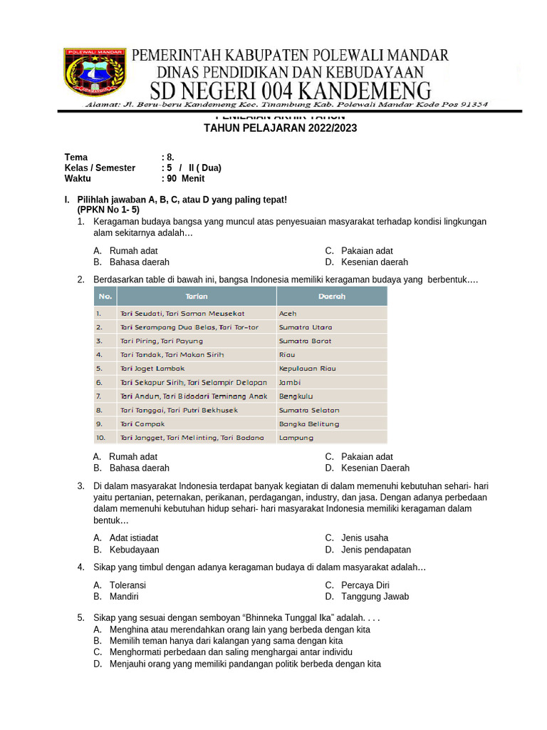 Kelas 5 Soal Pat Tema 8 | PDF | Kajian Bahasa Asing