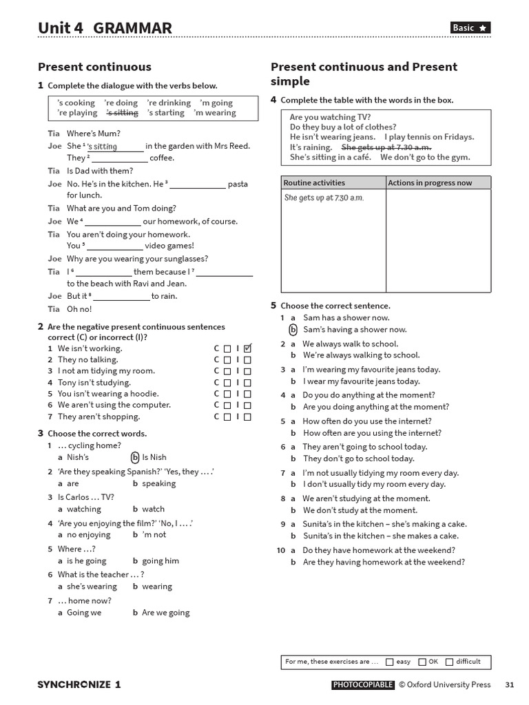 Synchronize1 TRB Worksheets Unit 4 Basic Grammar | PDF | Linguistics | Linguistic Typology