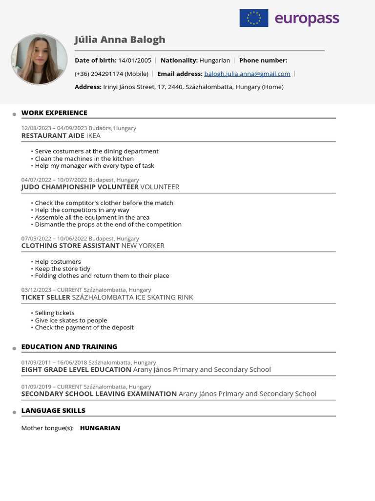 Balogh Júlia Anna CV | PDF