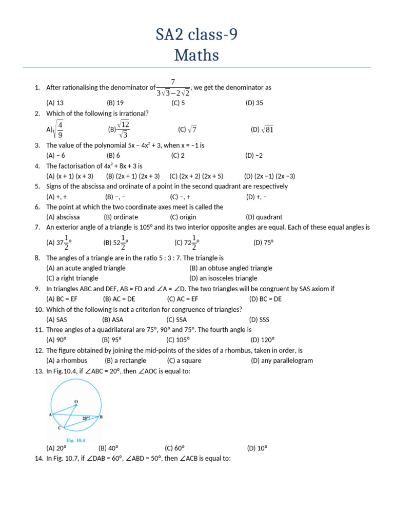 SA2 class 9 | PDF | Area | Triangle
