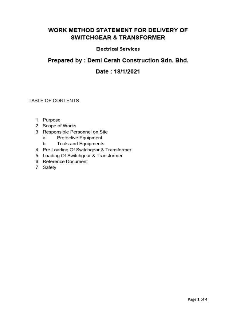 Method Statment ForSwitchgear & Transforme Delivery | PDF | Forklift ...