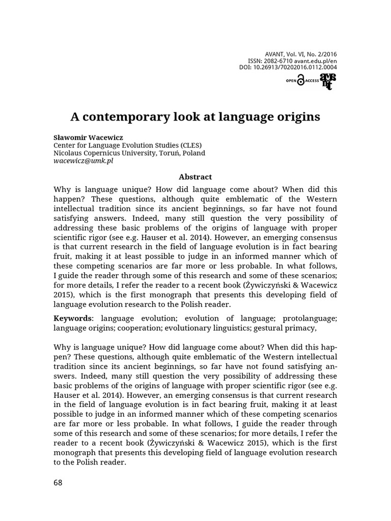Wacewicz-A Contemporary Look | PDF | Origin Of Language | Cognitive Science