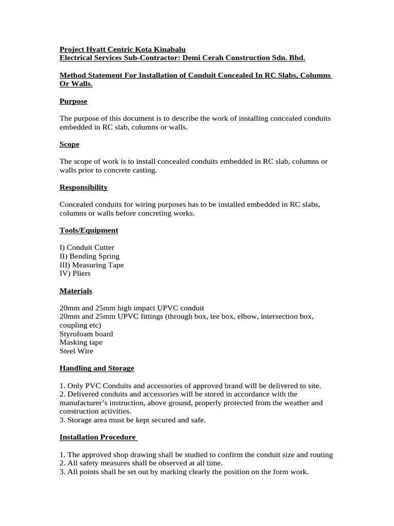 Method Statement Condit in RC | PDF | Home & Garden | Technology ...