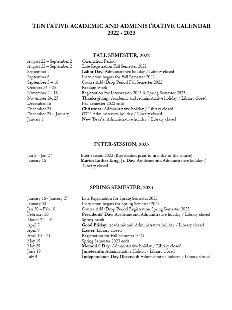 Academic Calendar 2022-2023 | PDF