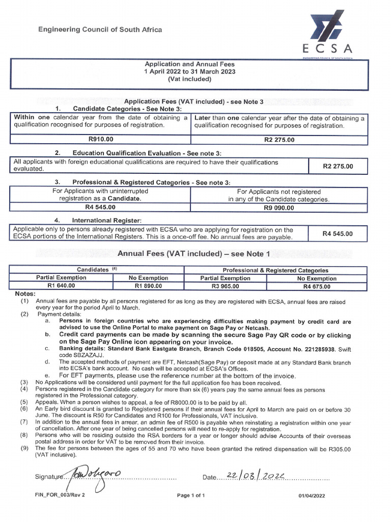 Application and Annual Fees For 2022-2023 | PDF