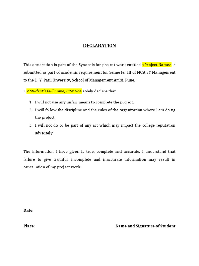 Students Declaration | PDF | Finance & Money Management