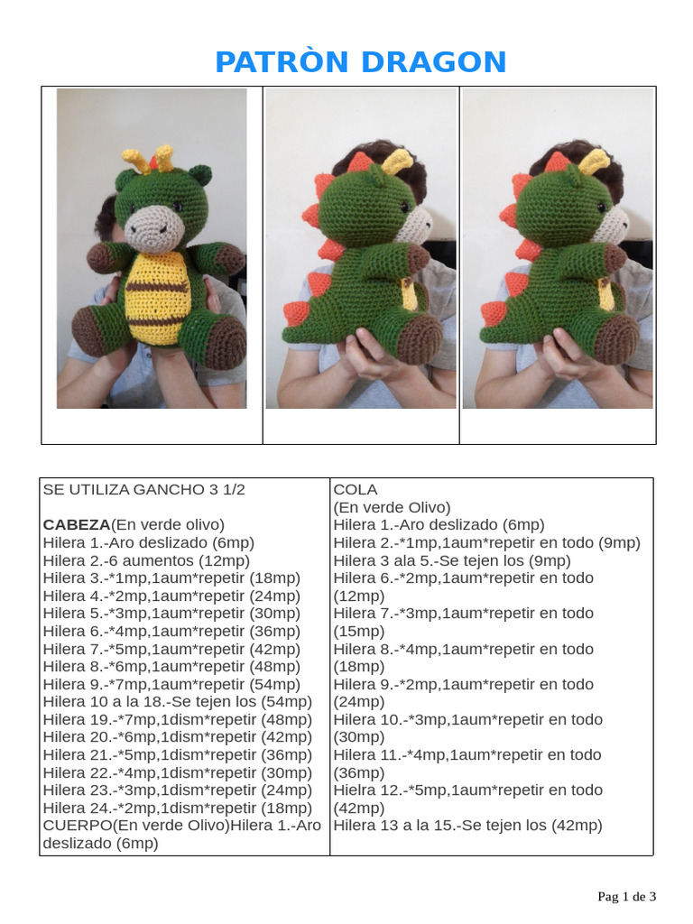 Patrón de Amigurumi Dragón en Crochet | PDF | Ajedrez