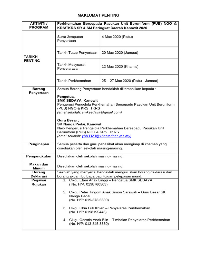 Maklumat Penting Perkhemahan | PDF