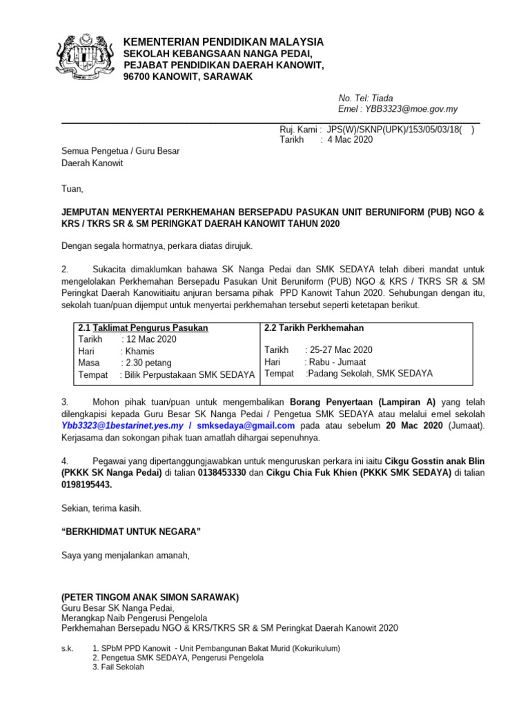 Surat Jemputan Perkhemahan Bersepadu | PDF