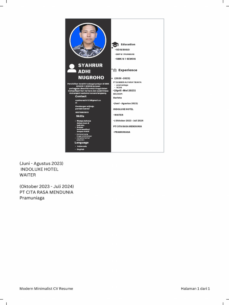 Modern Minimalist Cv Resume Pdf Pdf