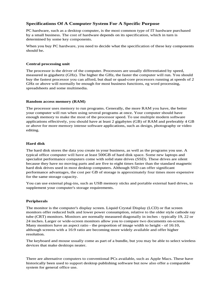 7.specifications of A Computer System For A Specific Purpose | PDF ...