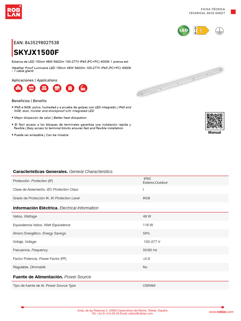 Skyjx1500f-Roblan Tds Es en | PDF | Diodo emisor de luz | Ligero