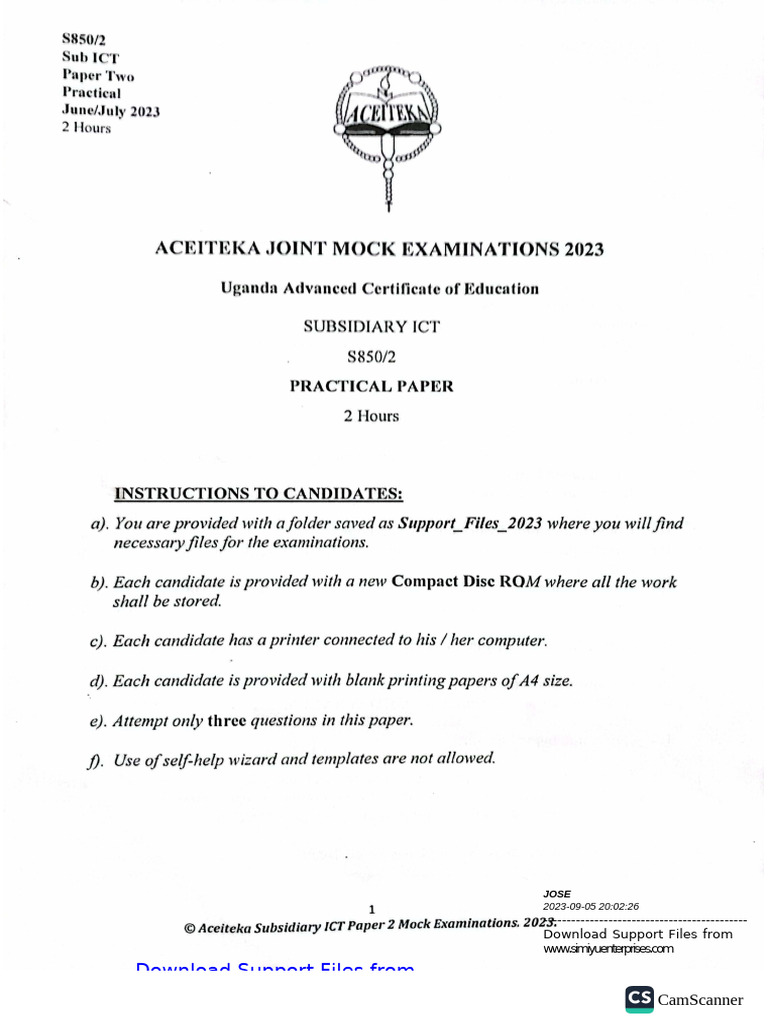 2023 UACE Subsidiary ICT Paper 2 | PDF